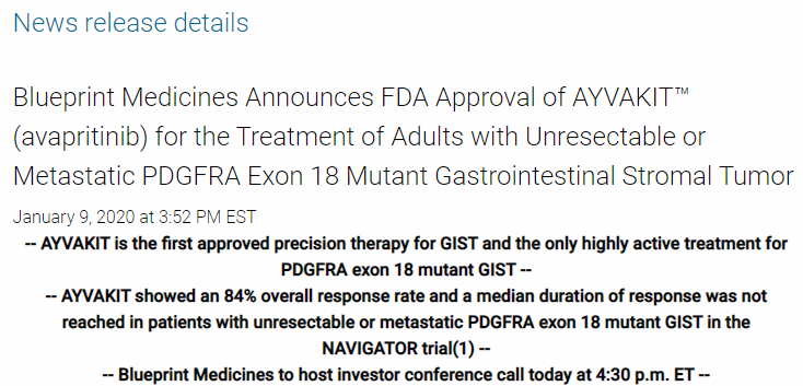 Blueprint Medicines anuncia la aprobación de la FDA de AYVAKIT ...